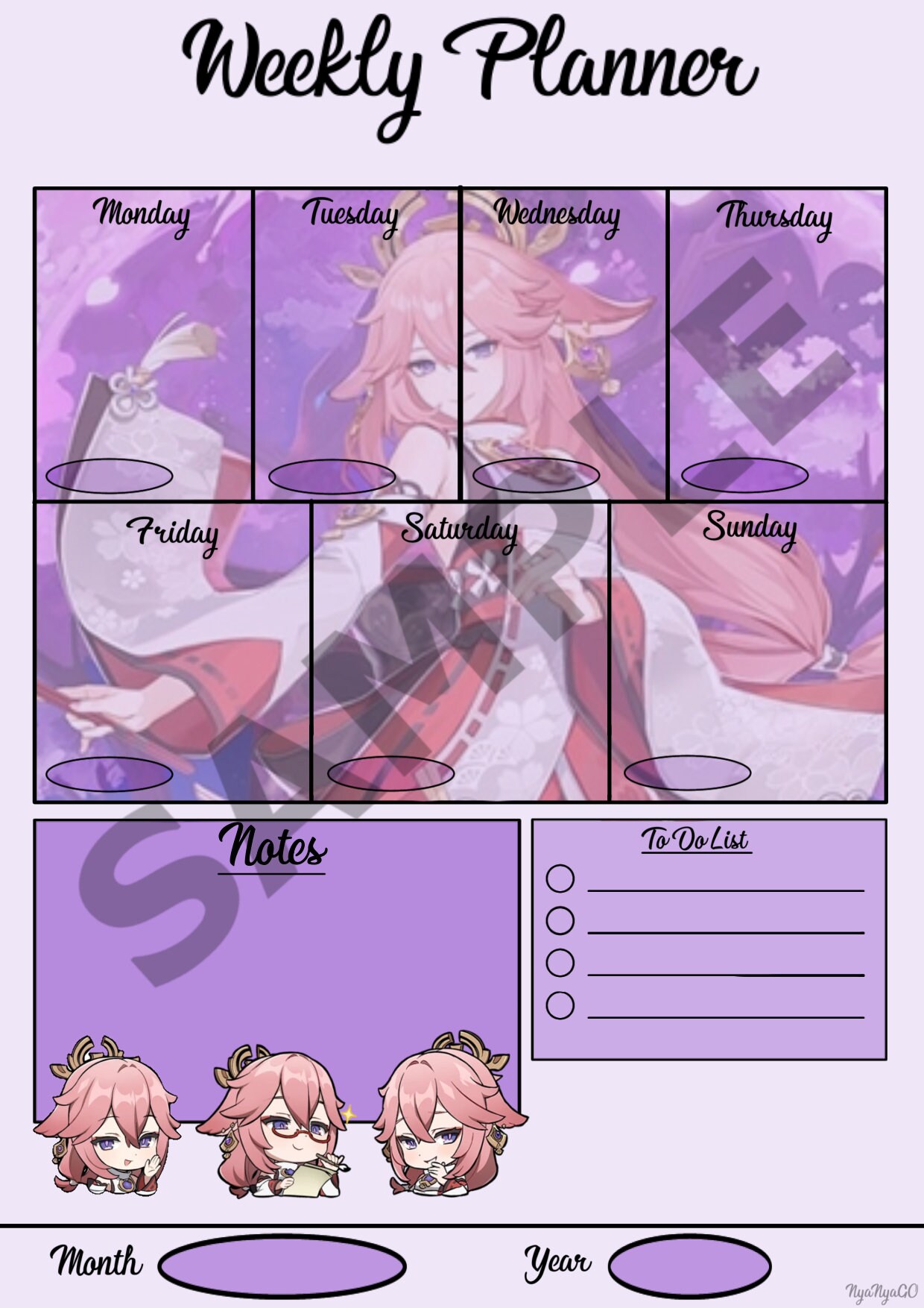 Genshin Impact Yae Miko Digital PDF Planner Weekly - Etsy