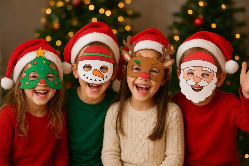 Printable Christmas Masks for Kids: Coloring Craft Activity (PDF) - Etsy