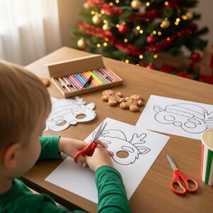 Printable Christmas Masks for Kids: Coloring Craft Activity (PDF) - Etsy