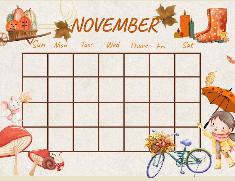 Editable November Calendar | Printable Monthly Planner | Cozy Autumn ...
