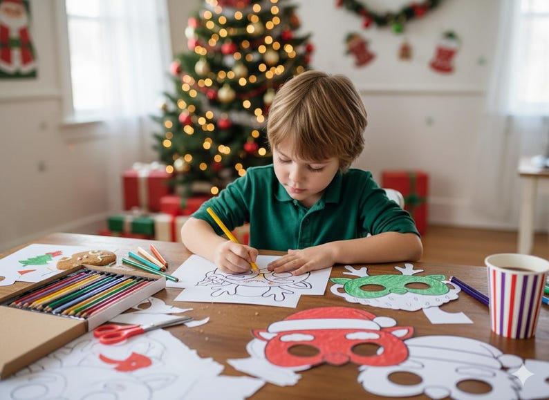 Printable Christmas Masks for Kids: Coloring Craft Activity (PDF) - Etsy