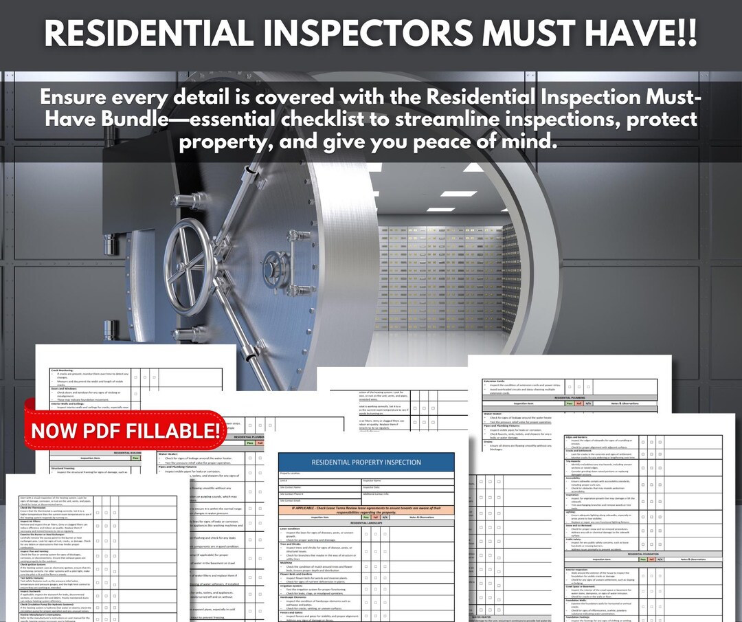 Residential Inspection Package - PDF Fillable - Walkways, Plumbing ...
