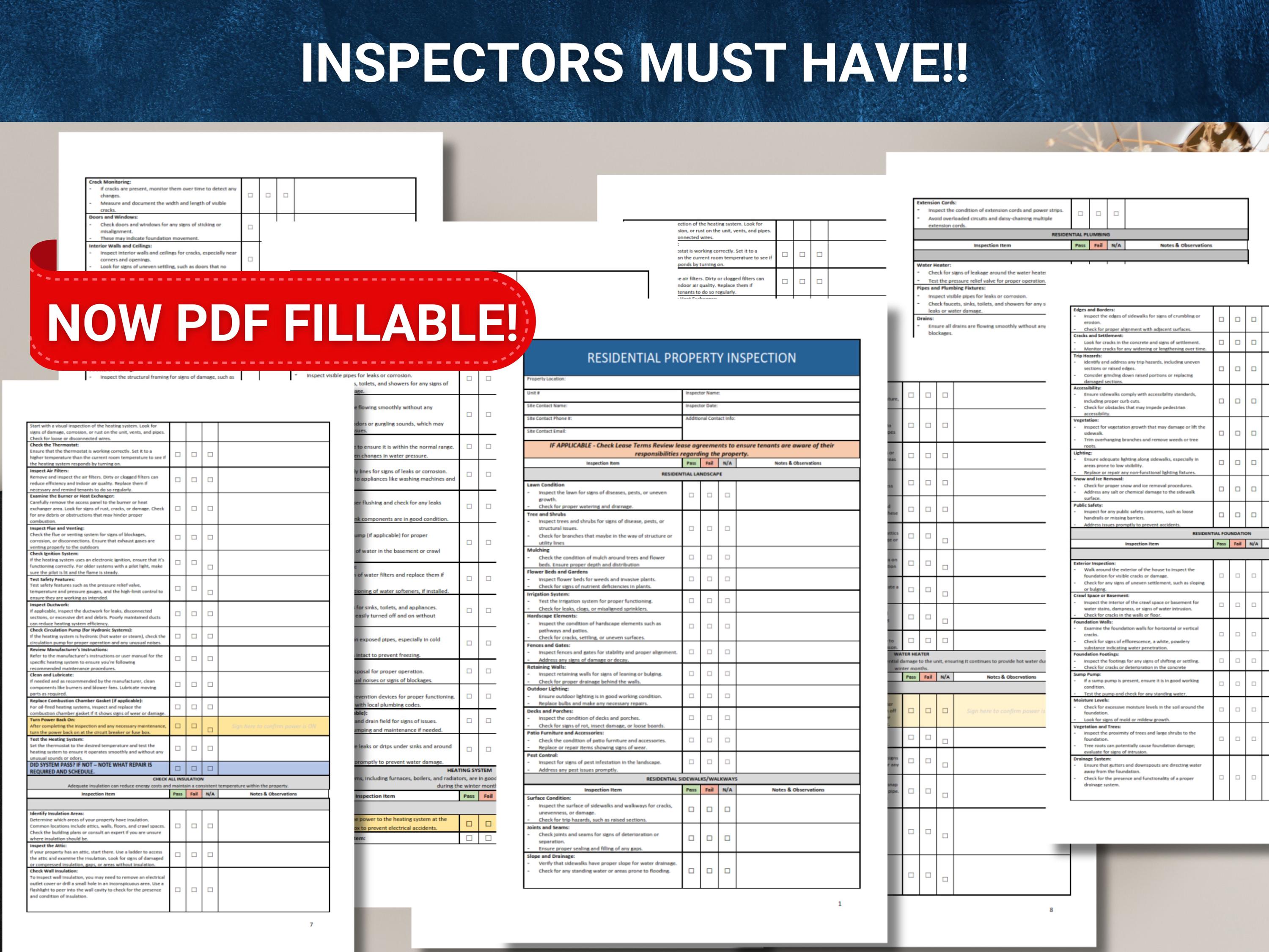 Residential Inspection Package PDF Fillable It Covers All Walkways ...