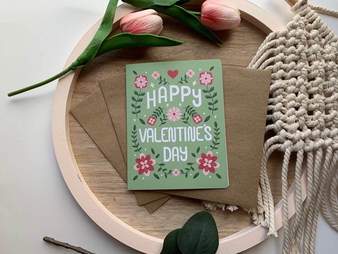 Happy Valentine's Day Floral Card - Illustrated Floral Greeting Card ...