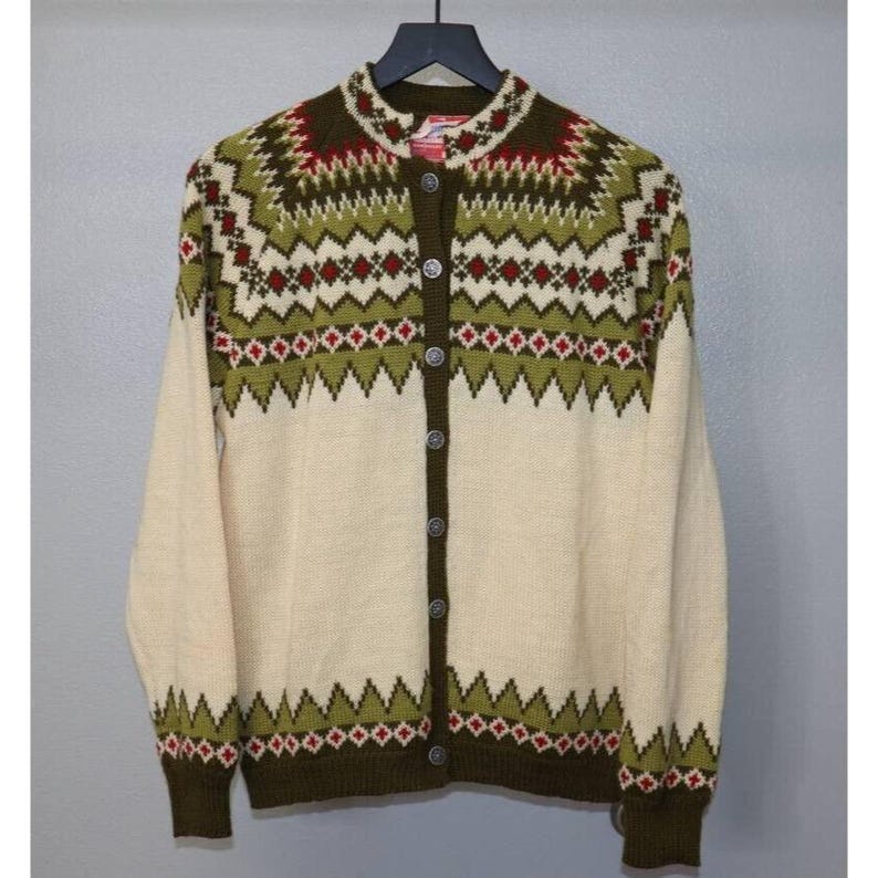 Vintage Norway Viking Knit Cardigan Sweater Metalic Button Size Large ...