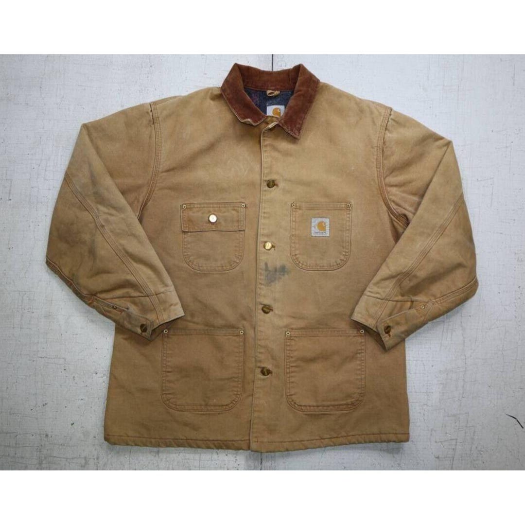 Vintage 90s Carhartt Jacket Chore Coat Made in USA Sz 44 Reg C01 Blanket Lined - Etsy