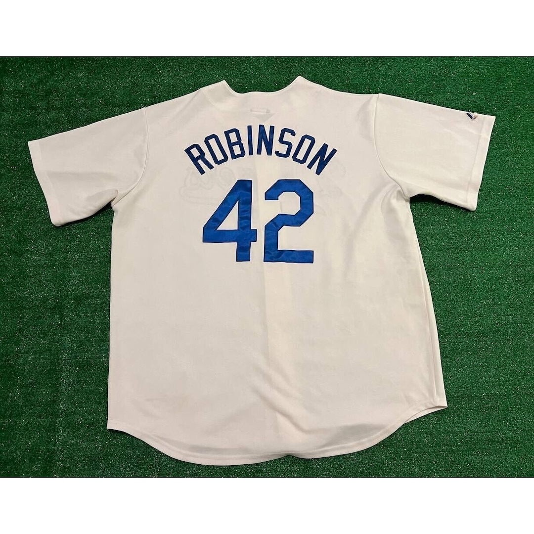 Vintage Jackie Robinson 42 Dodgers Brooklyn Majestic Size XL White ...