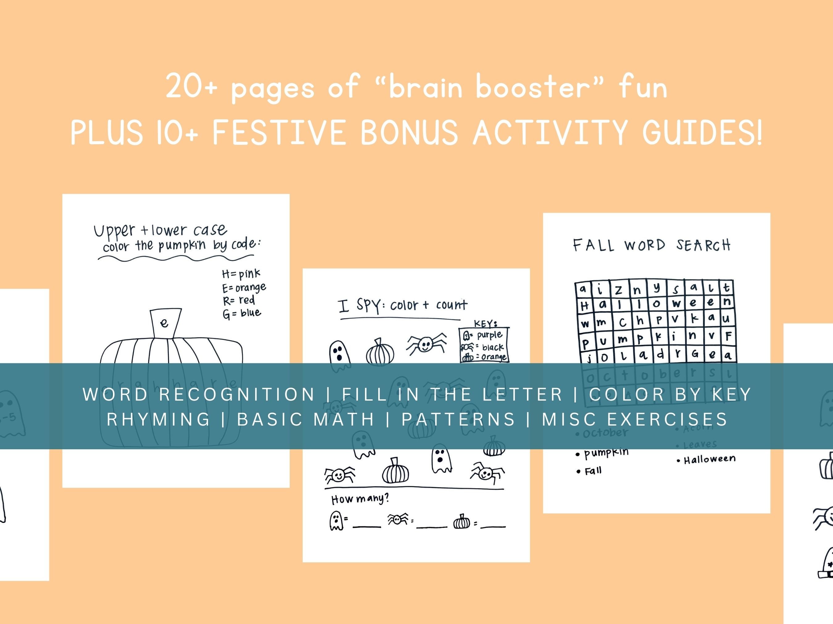 Printable Kindergarten Halloween Brain Booster Bundle Activity Book ...
