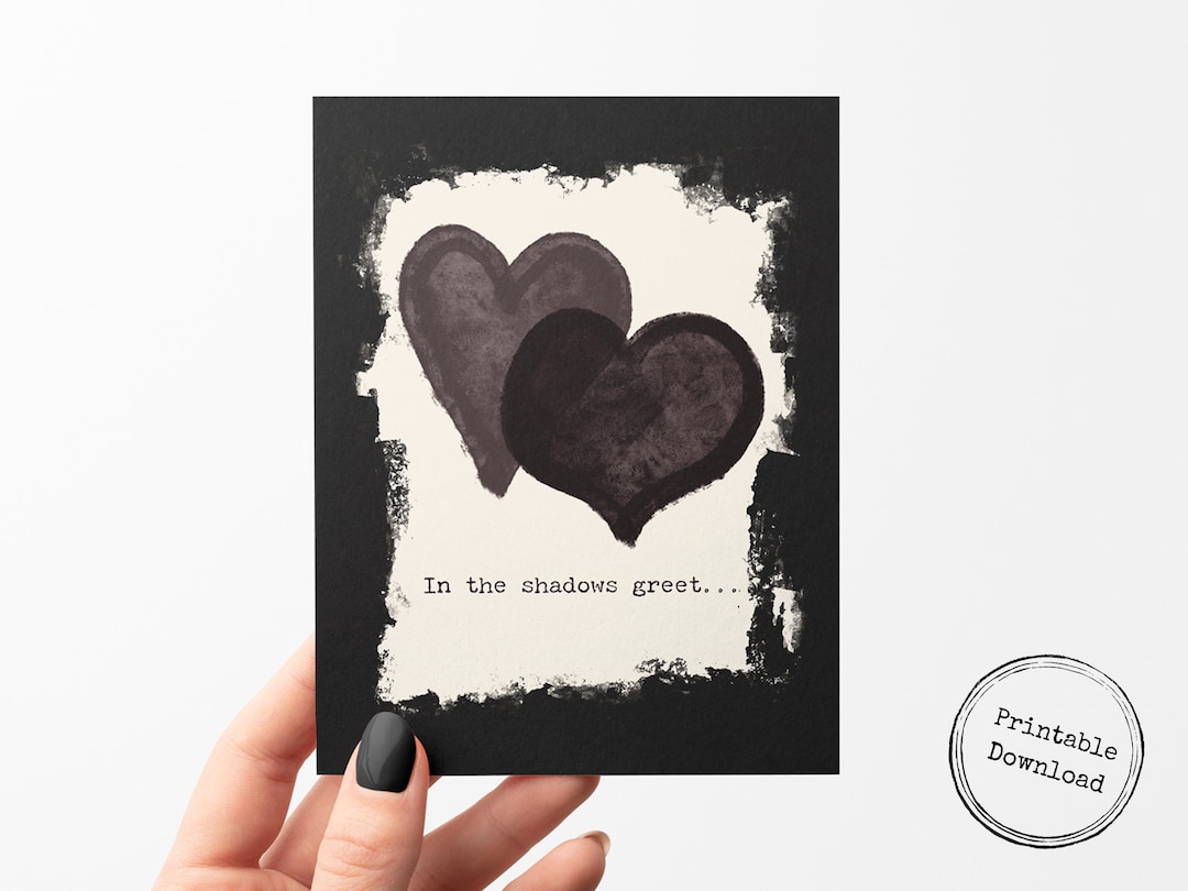 A Solitary Beat Black Heart Card Printable Download Valentine Card - Etsy