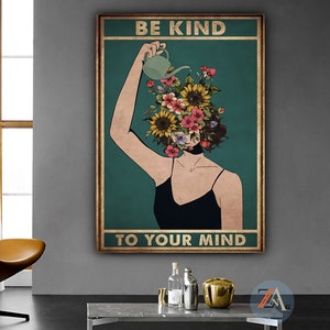 Be Kind to Your Mind Canvas Wall Art, Vintage Poster, Mental Health ...