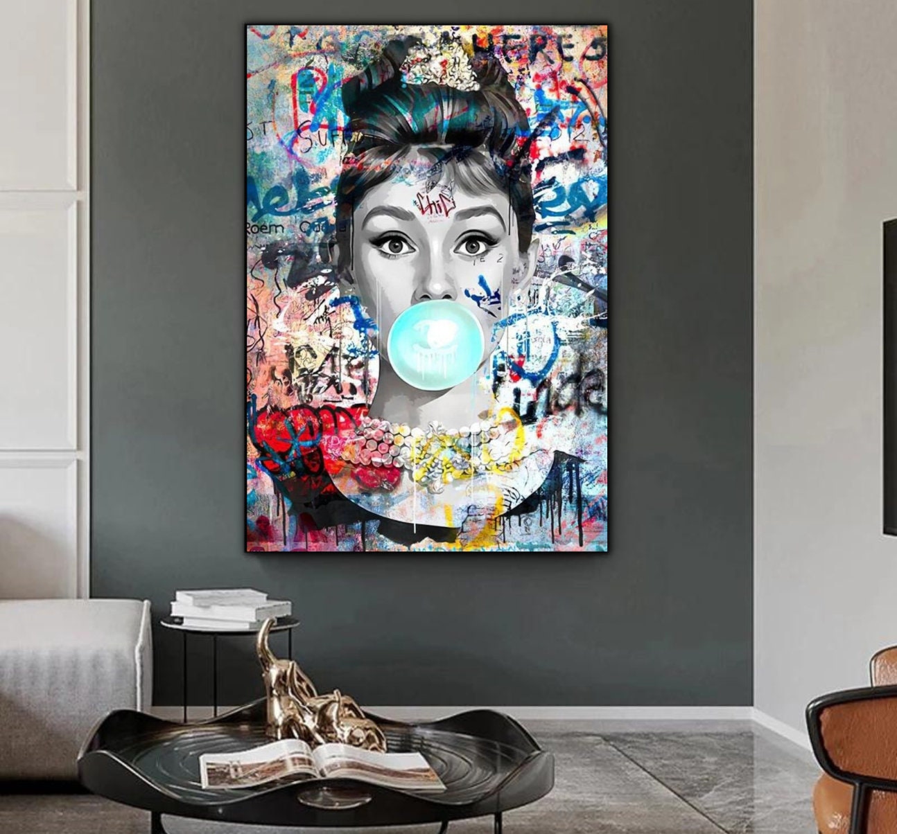 Blowing Bubbles Pop Art Set of 3 Print, Blowing Bubble Gum Canvas Art ...