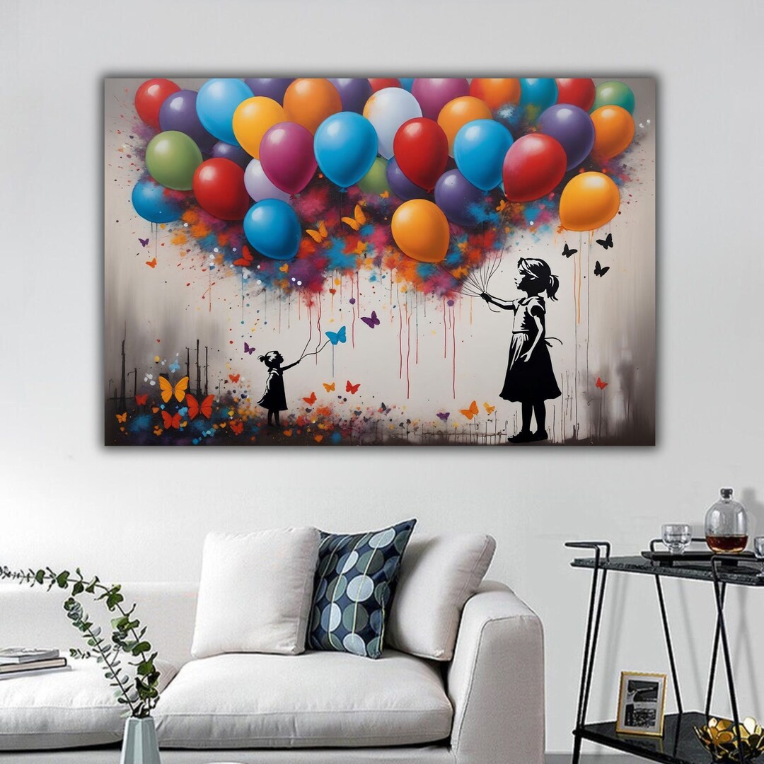 Banksy Love Canvas Print, Graffiti Wall Art, Colorful Butterfly Girl ...