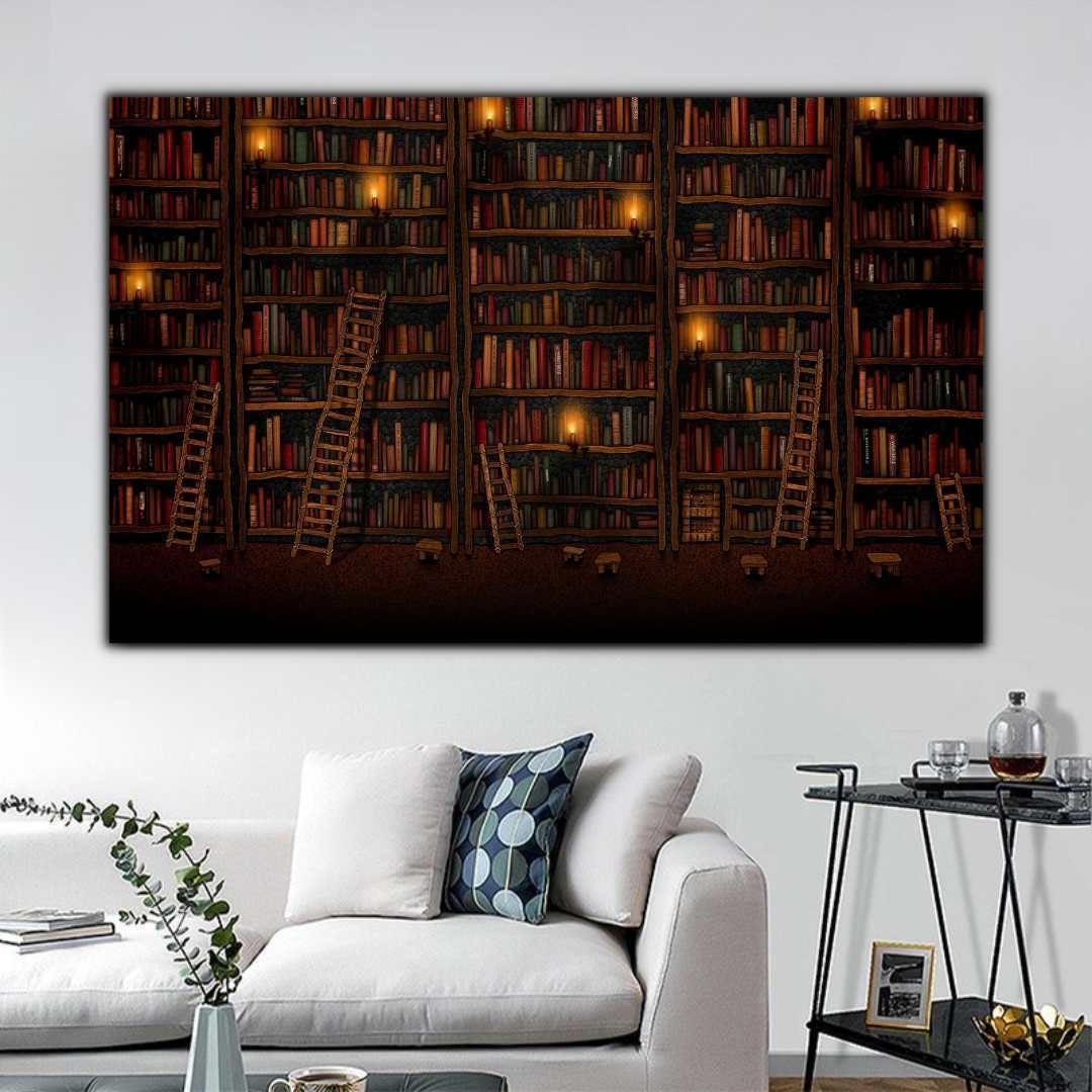 Vintage Library Wall Decor, Library Canvas Wall Art, Library Photo ...