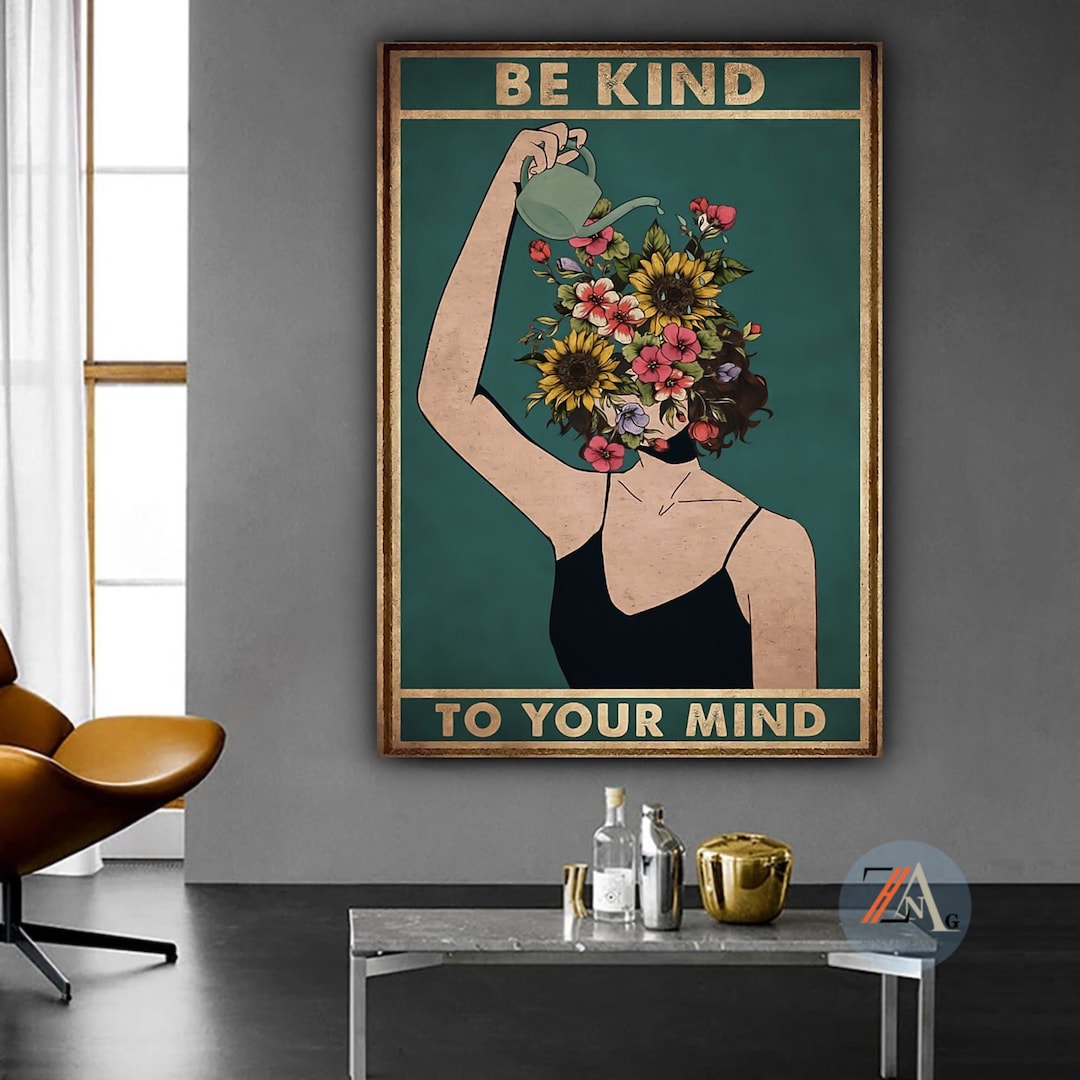 Be Kind to Your Mind Canvas Wall Art, Vintage Poster, Mental Health ...