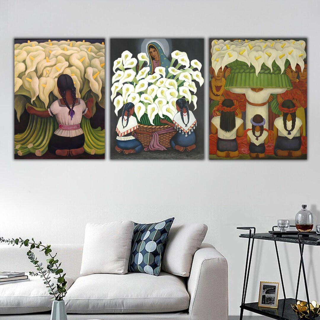 Diego Rivera Set of 3 Wall Art, Flower Festival Canvas Print, Girl With ...