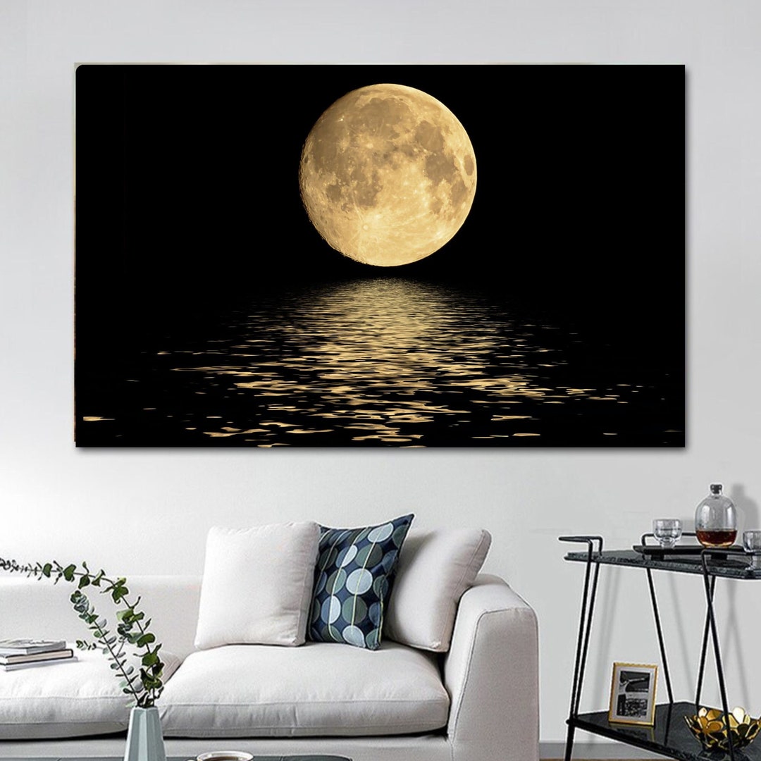 Night Full Moon Canvas Print, Night View Full Moon Wall Art, Moon Print ...
