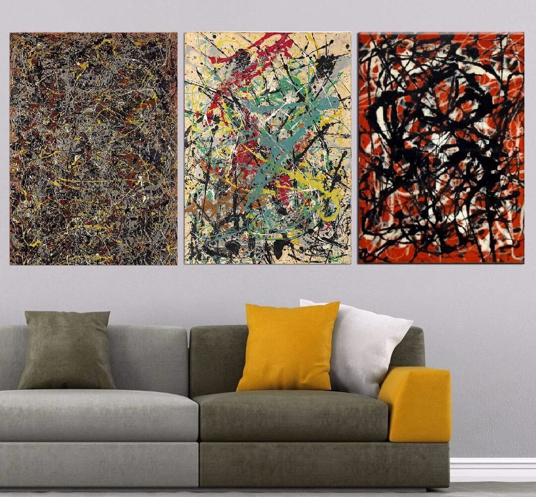 Pollock Set of 3 Wall Art, Jackson Pollock Canvas Print, Pollock Wall ...