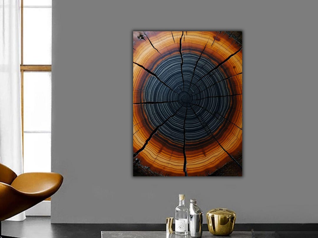 Oak Wood Tree Ring Canvas Wall Art, Colorful Tree Ring Wall Decor ...