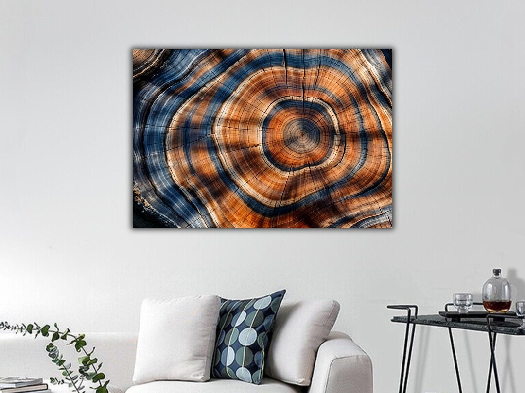 Oak Wood Tree Ring Canvas Wall Art, Colorful Tree Ring Wall Decor ...