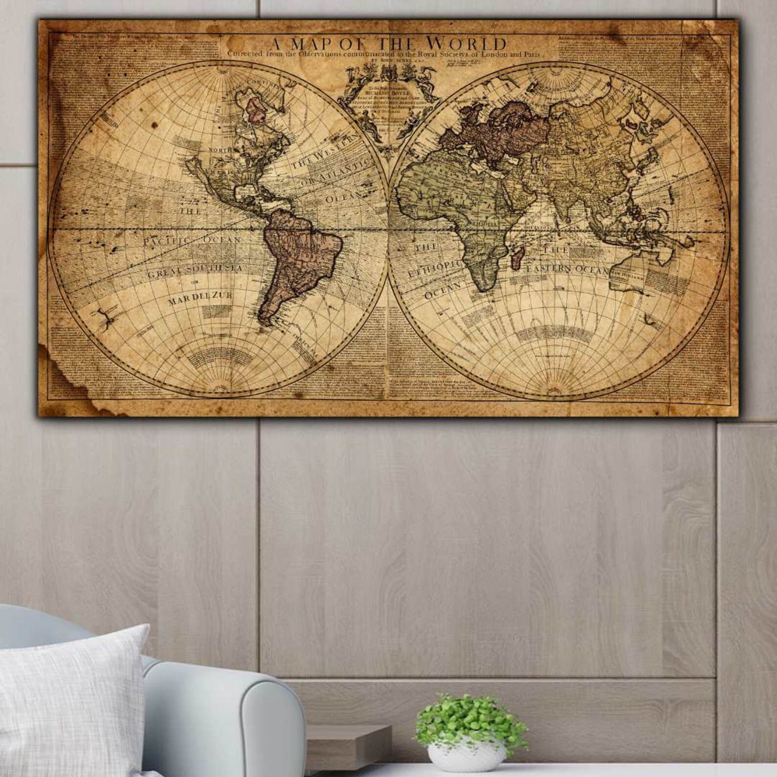 Vintage World Map Canvas Print, Map of the World Wall Art, Old World ...