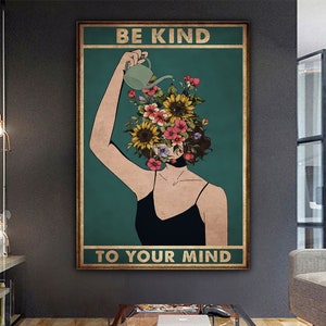 Be Kind to Your Mind Canvas Wall Art, Vintage Poster, Mental Health ...