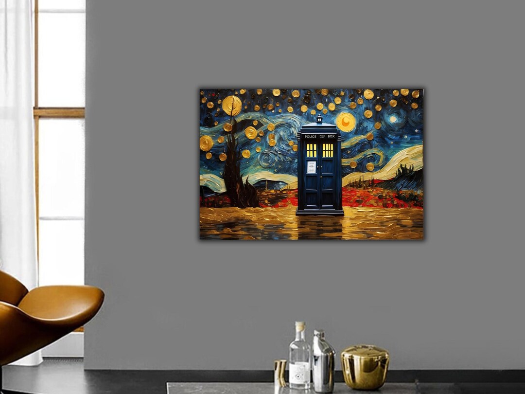 Doctor Who Starry Night Inspired Canvas Print, TARDIS Canvas Wall Art ...