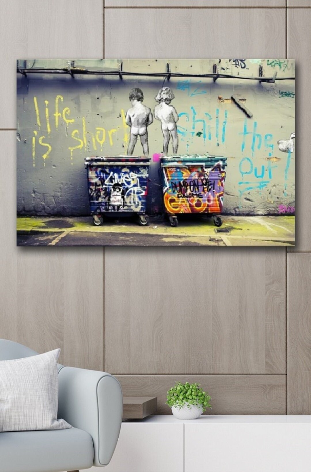 BANKSY Life is Short Chill Canvas Children Peeing on the - Etsy