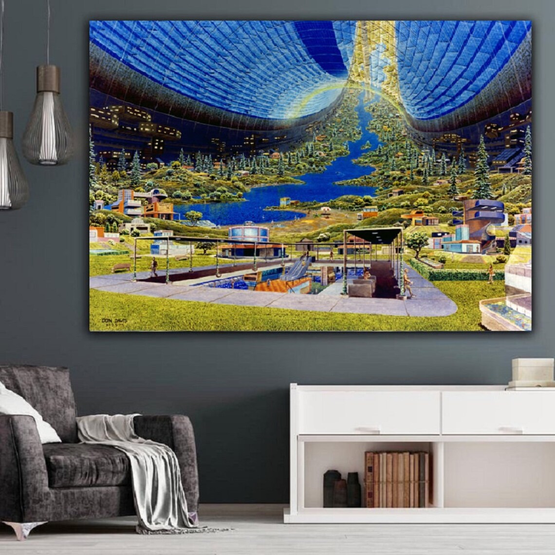 Nasa Stanford Torus Canvas Wall Art, Science Fiction Print, Vintage Sci ...