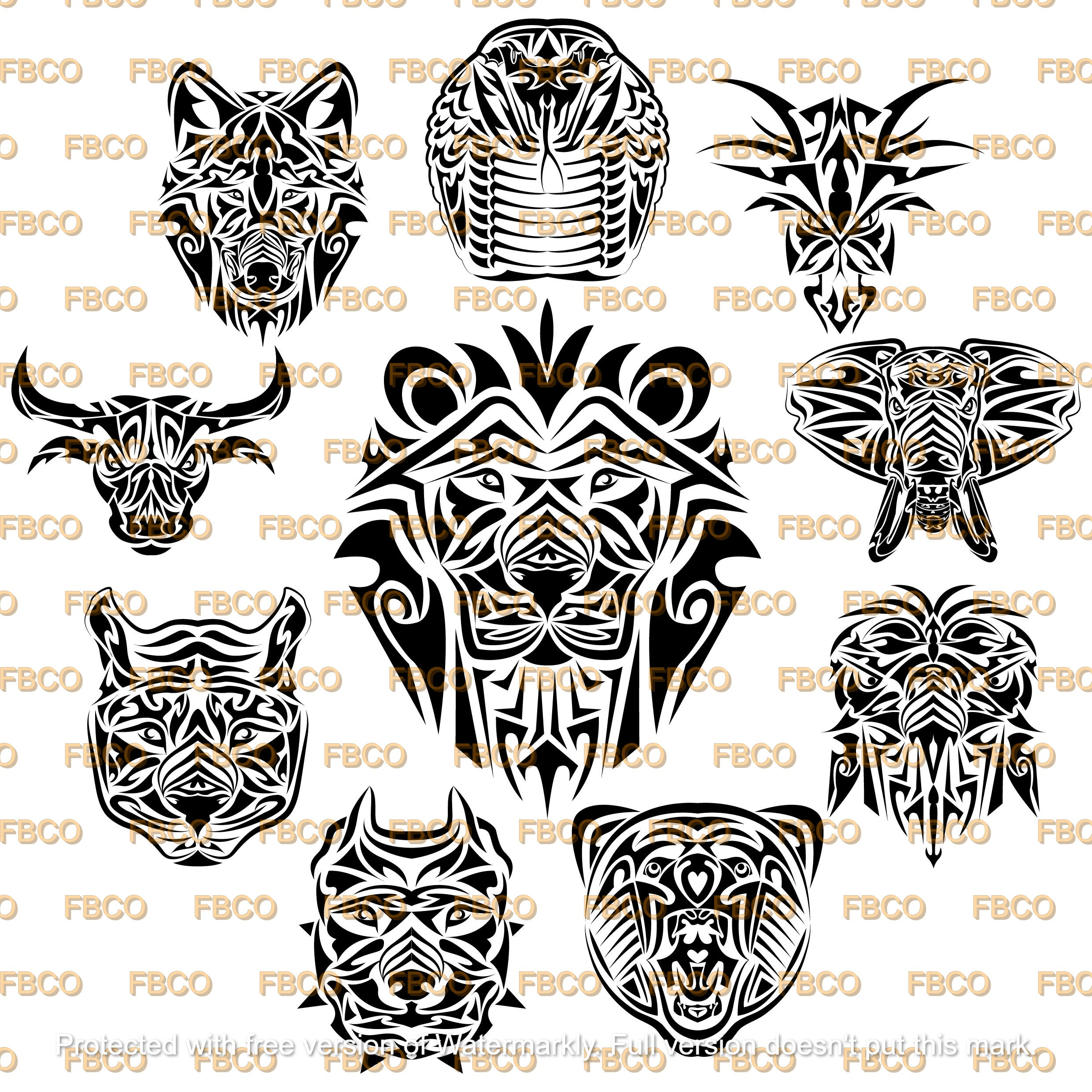 Fancy Tribal Tattoos SVG, EPS, PNG, Jpg, Tribal Tiger, Lion, Animal ...