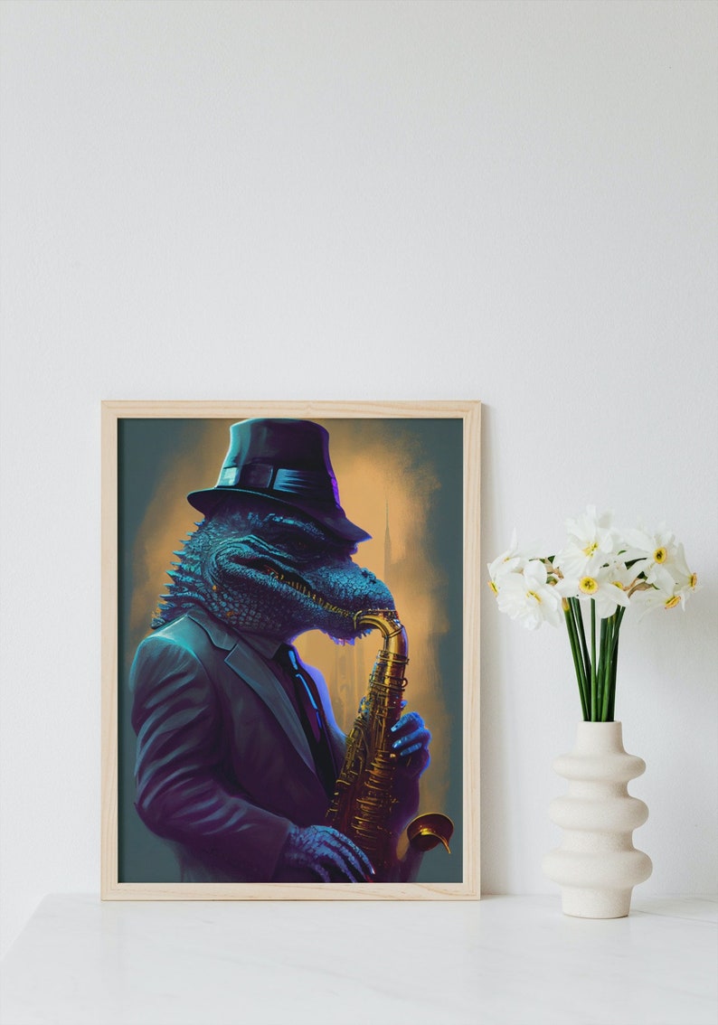 Godzilla Digital Print Art, Godzilla Playing Saxophone, Godzilla Art ...