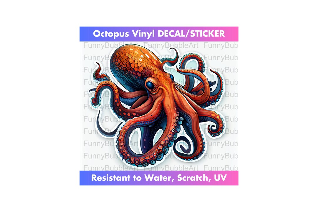 Colorful Octopus Decal for Water Bottle, Laptop and More, Ocean Sticker ...
