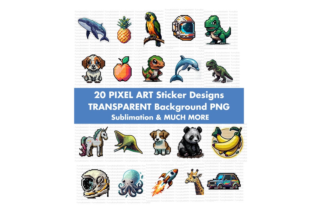 20 Clipart Design Set, Cool Pixel Art Stickers Pack, Clipart ...
