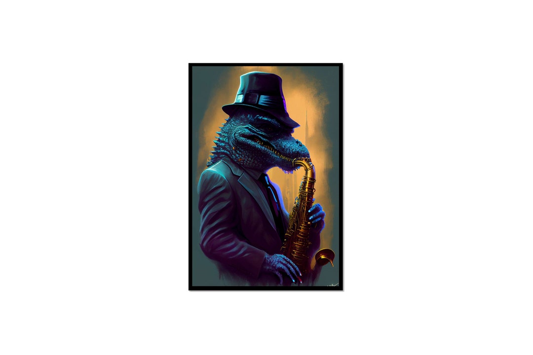 Godzilla Digital Print Art, Godzilla Playing Saxophone, Godzilla Art ...