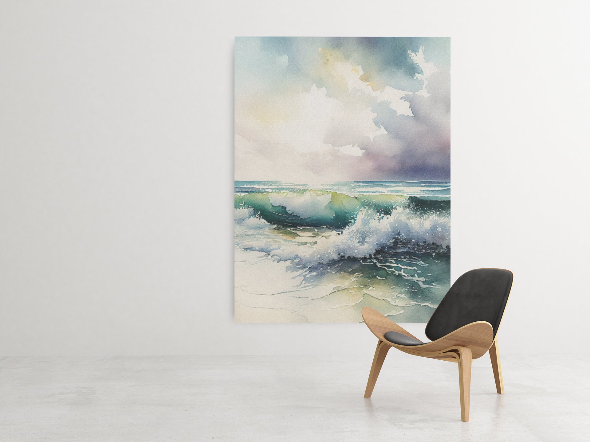 Ocean Wave Beach Watercolor Wall Art, Calm Relaxing Watercolor Art ...