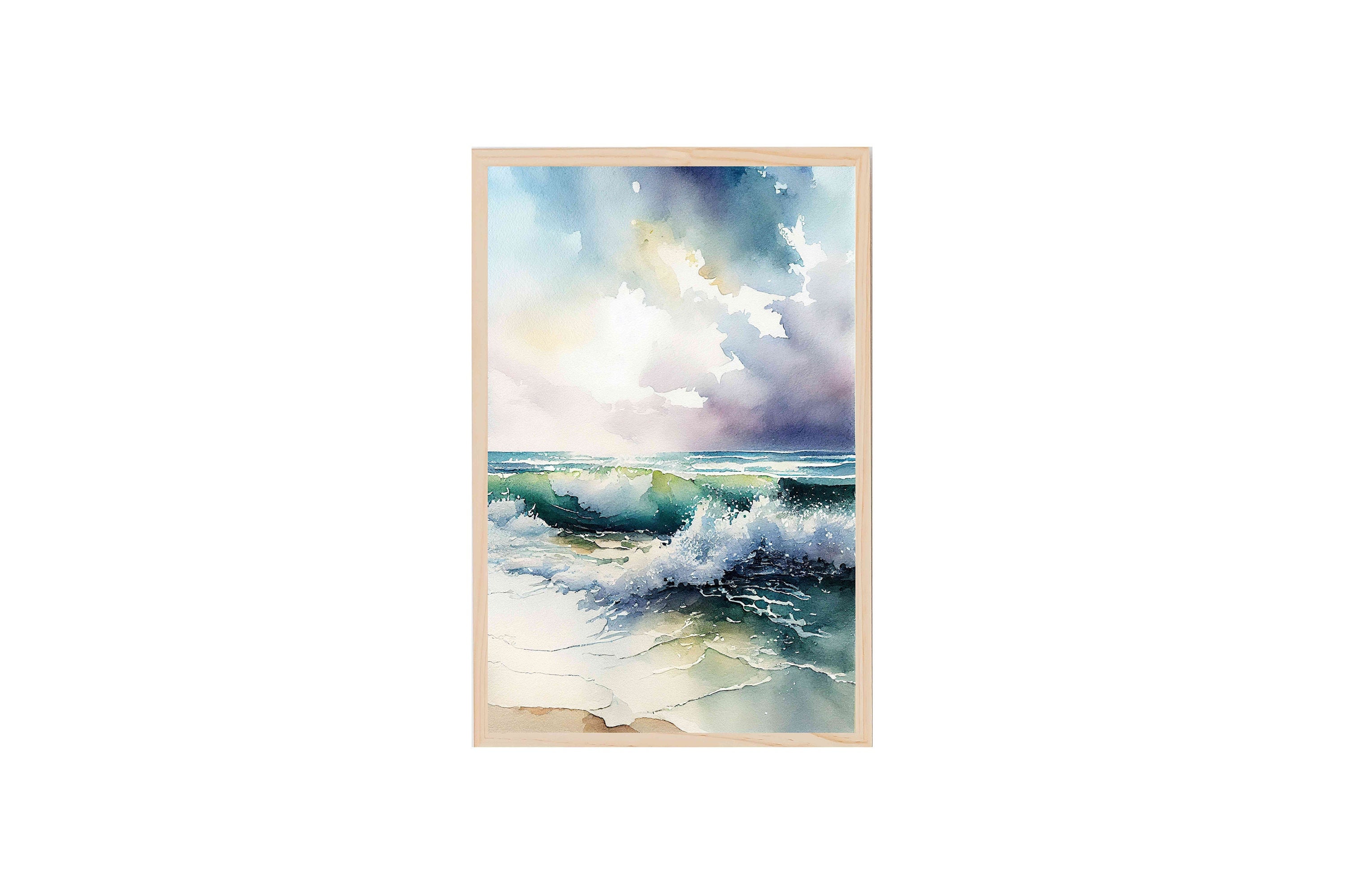 Ocean Wave Beach Watercolor Wall Art, Calm Relaxing Watercolor Art ...