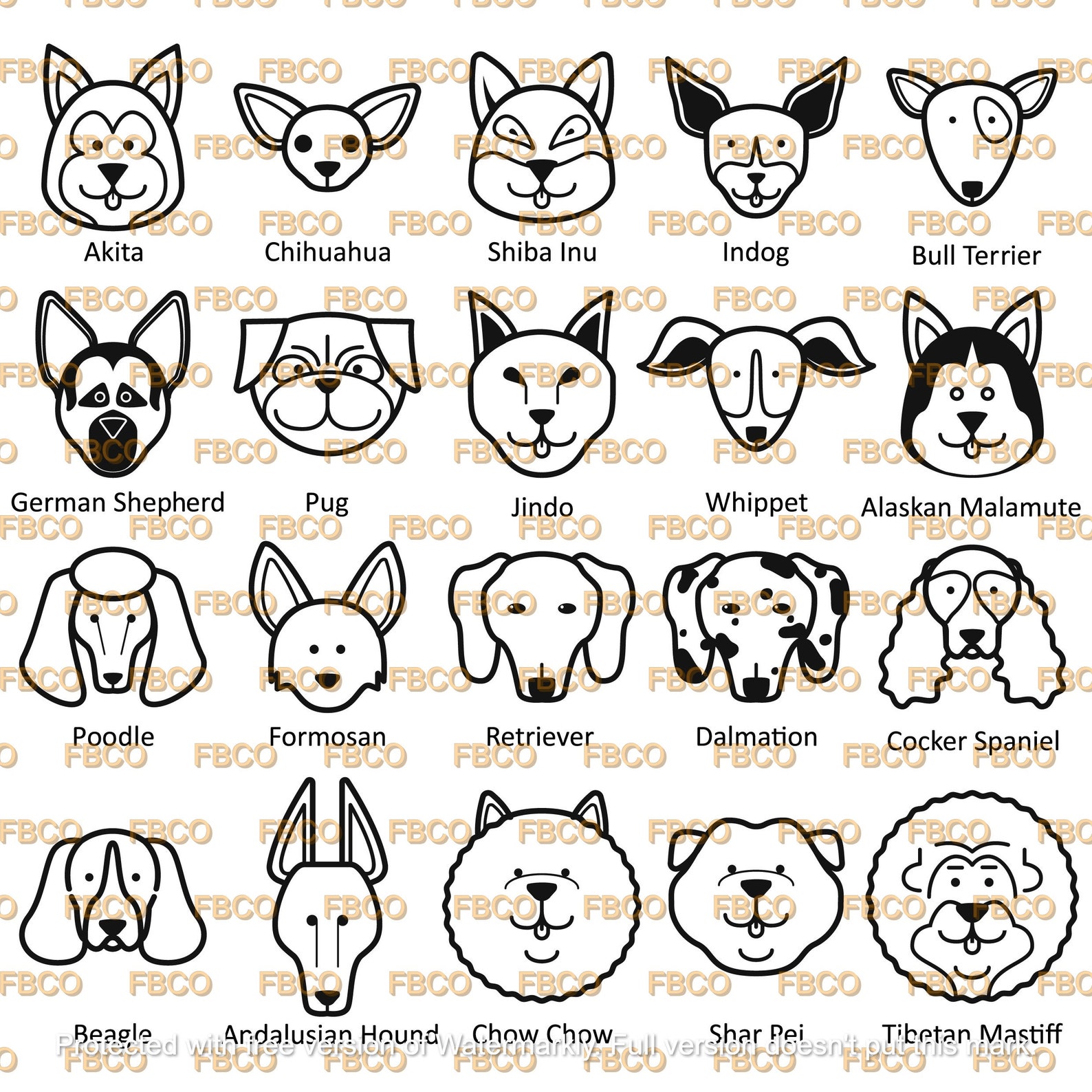 Dog Breed Faces and Bodies SVG, EPS, PNG, Jpg, Dual Dog Set of Dog ...