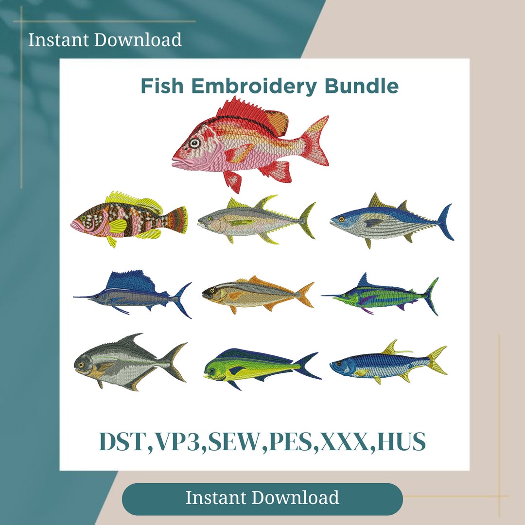 10 Tropical Fish Machine Embroidery Designs Marine Embroidery Mini ...