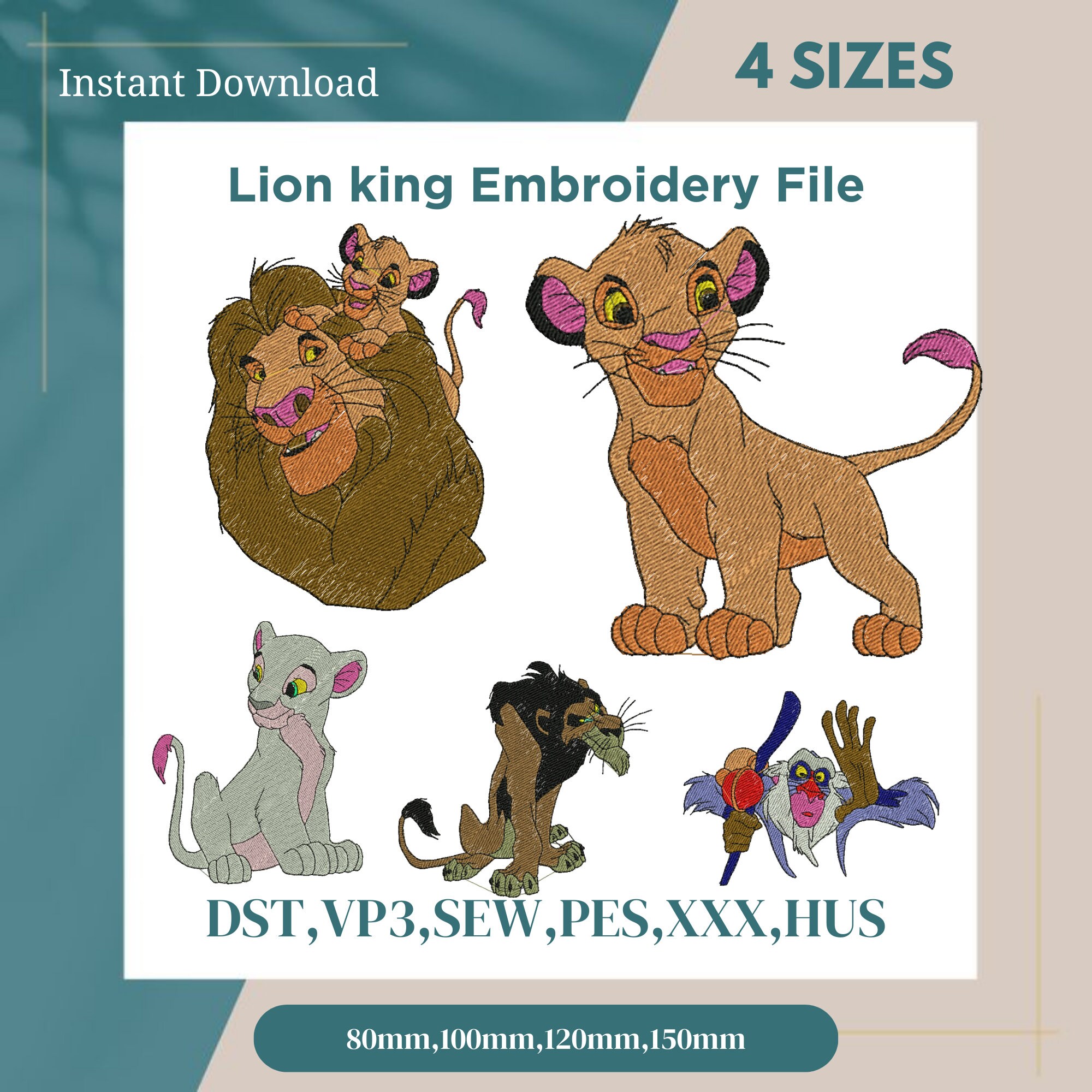 Simba the Lion King Machine Embroidery Design Lion Cub Animal ...