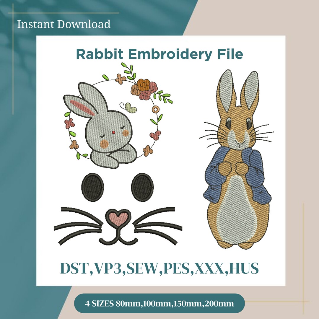 Rabbit Embroidery Design Bunny Rabbit Easter Rabbit Peter Rabbit Cute ...