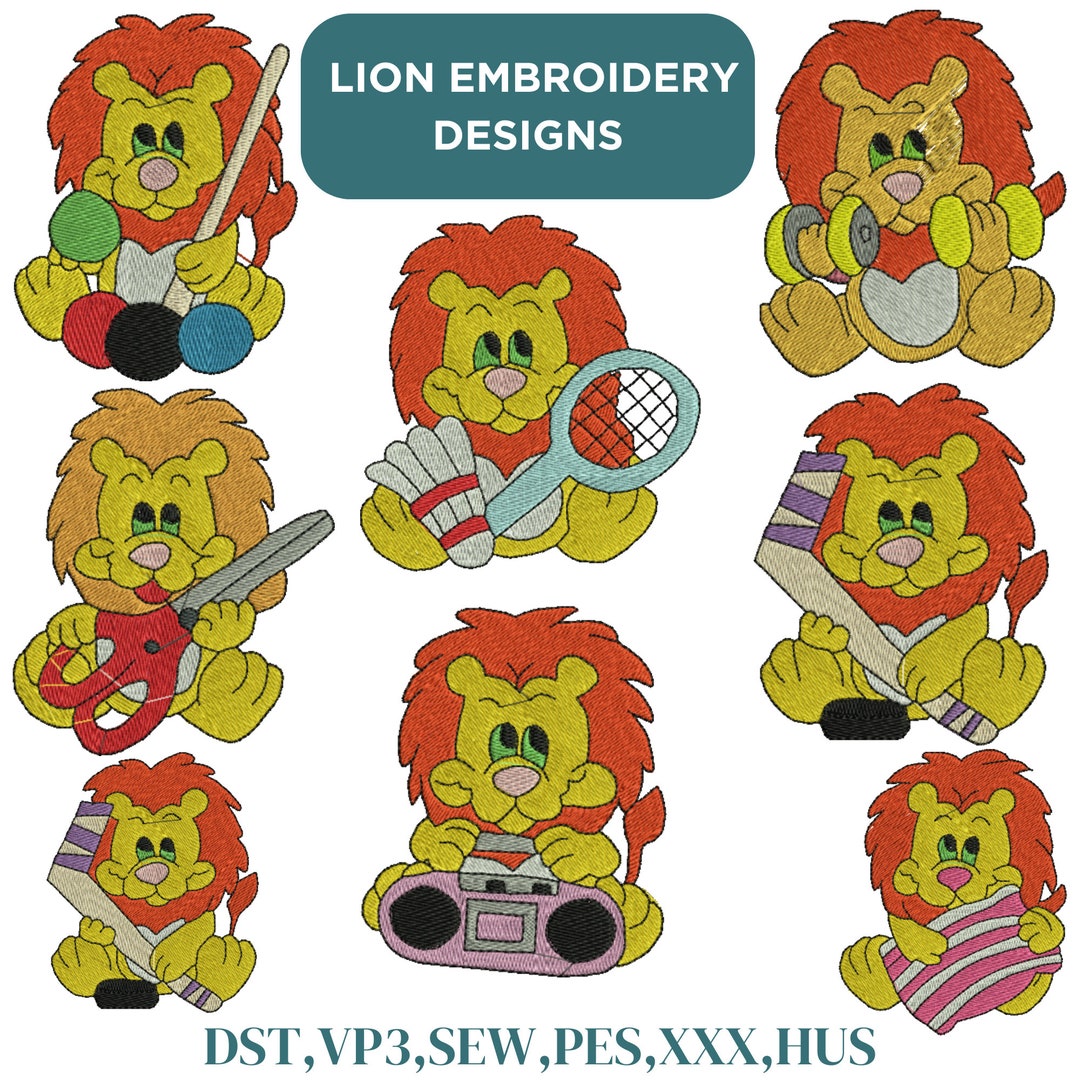Lion Embroidery Designs, Cute Baby Lion Embroidery, Safari Embroidery ...