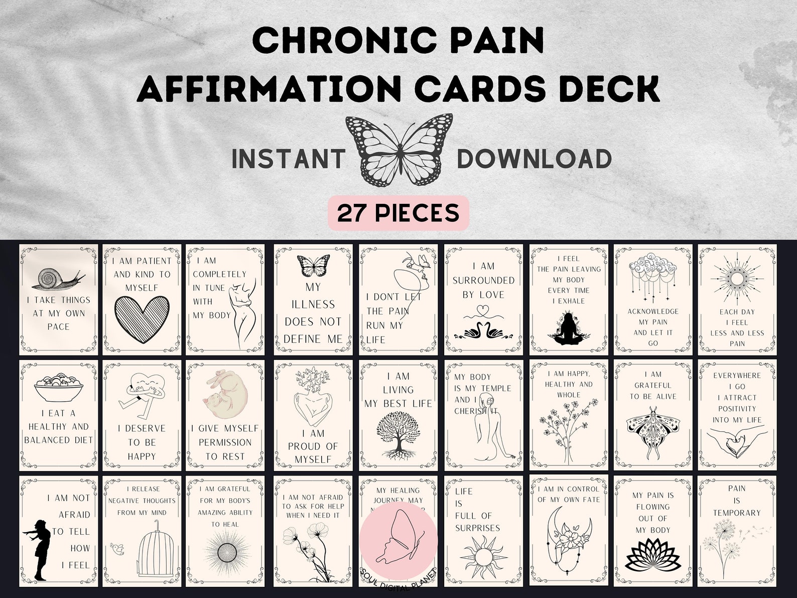 Chronic Pain Affirmation Cards Deck PDF, Chronic Illness Cards, Daily ...