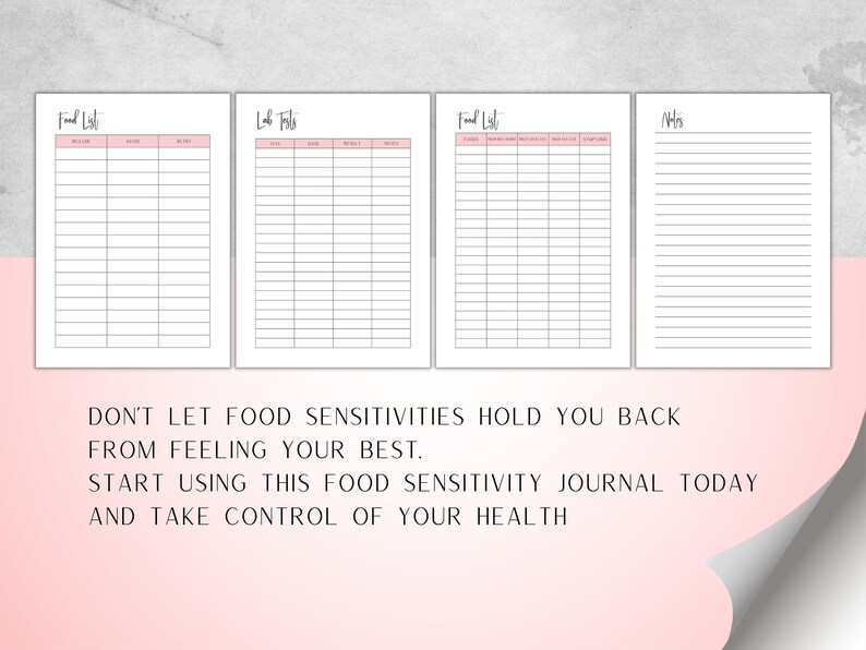 Pink Food Sensitivity Journal PDF| Food Intolerance Tracker PRINTABLE ...