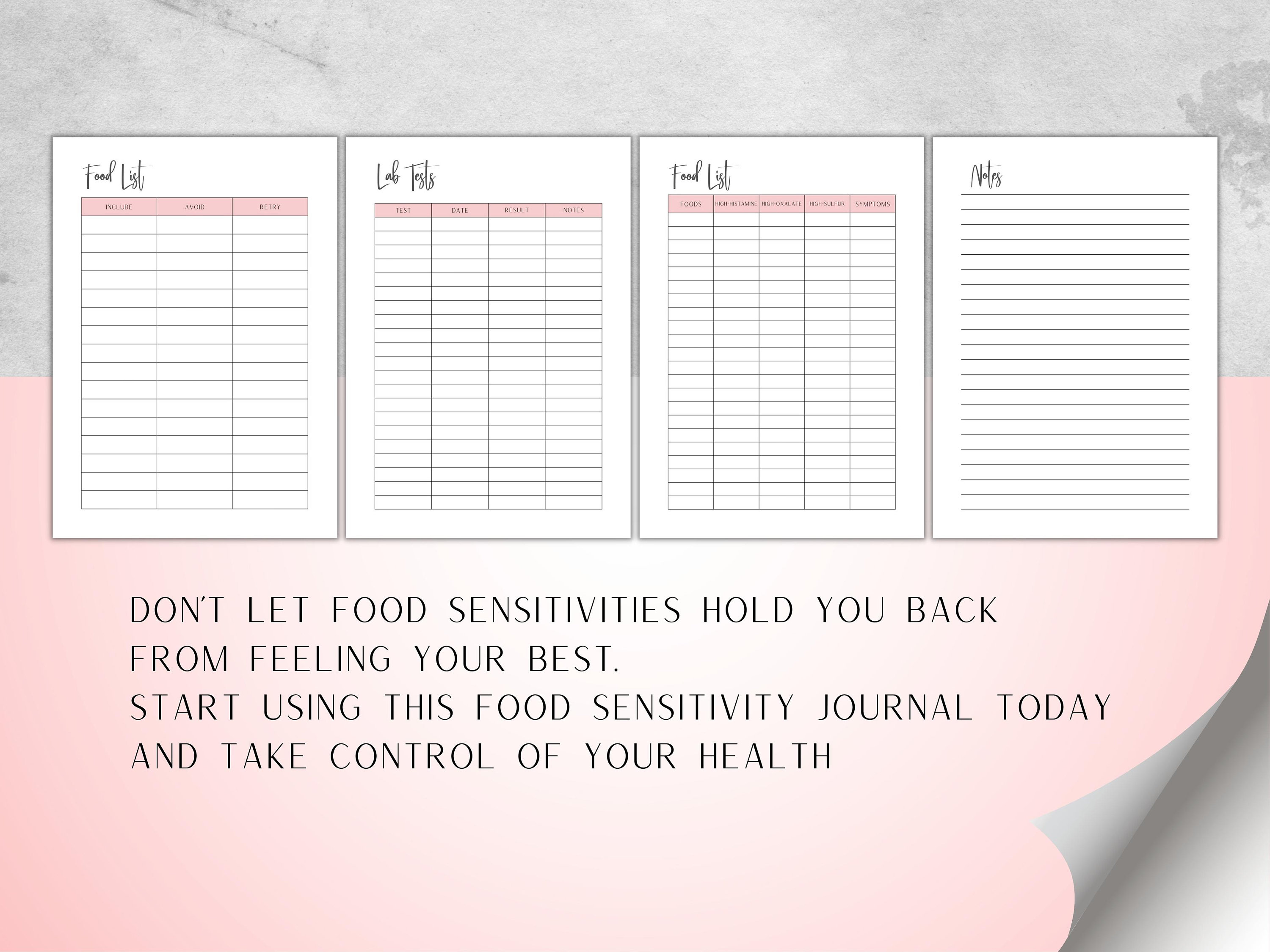 Pink Food Sensitivity Journal PDF| Food Intolerance Tracker PRINTABLE ...