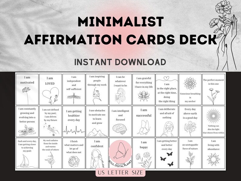 27 Minimalist Affirmation Cards Deck PDF, Positive Quotes, DIGITAL ...