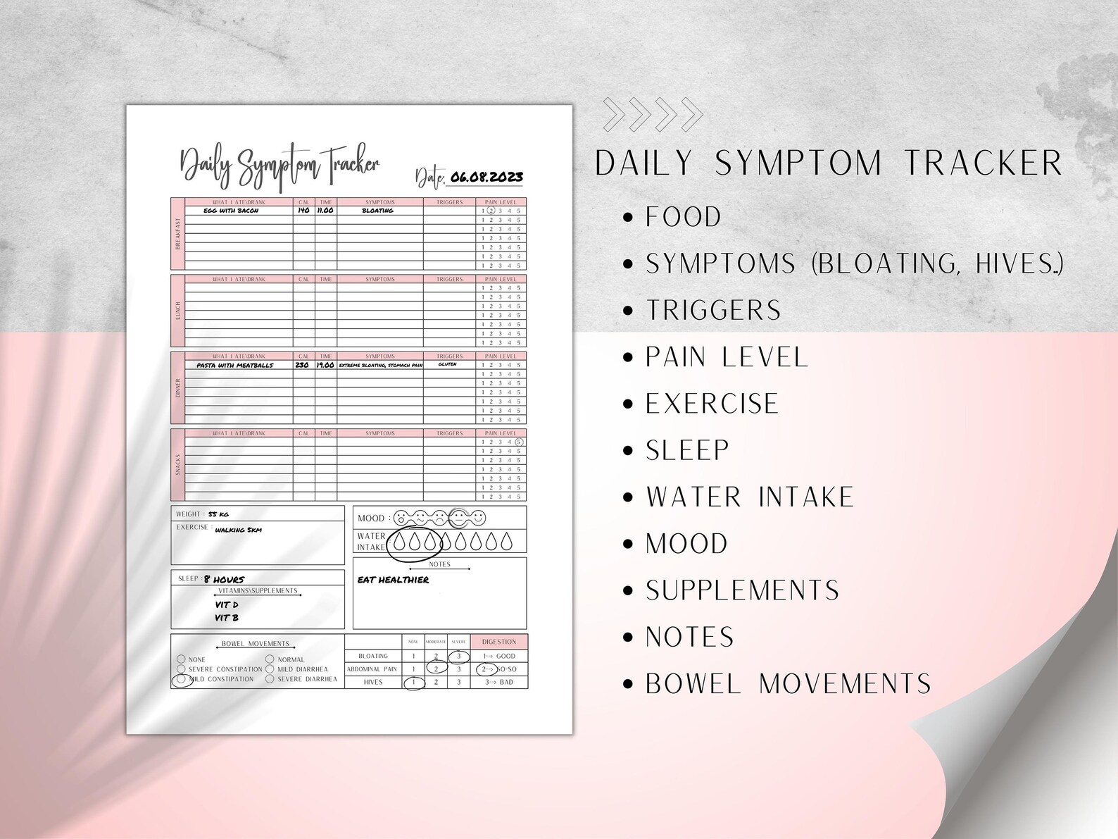 Pink Food Sensitivity Journal PDF| Food Intolerance Tracker PRINTABLE ...