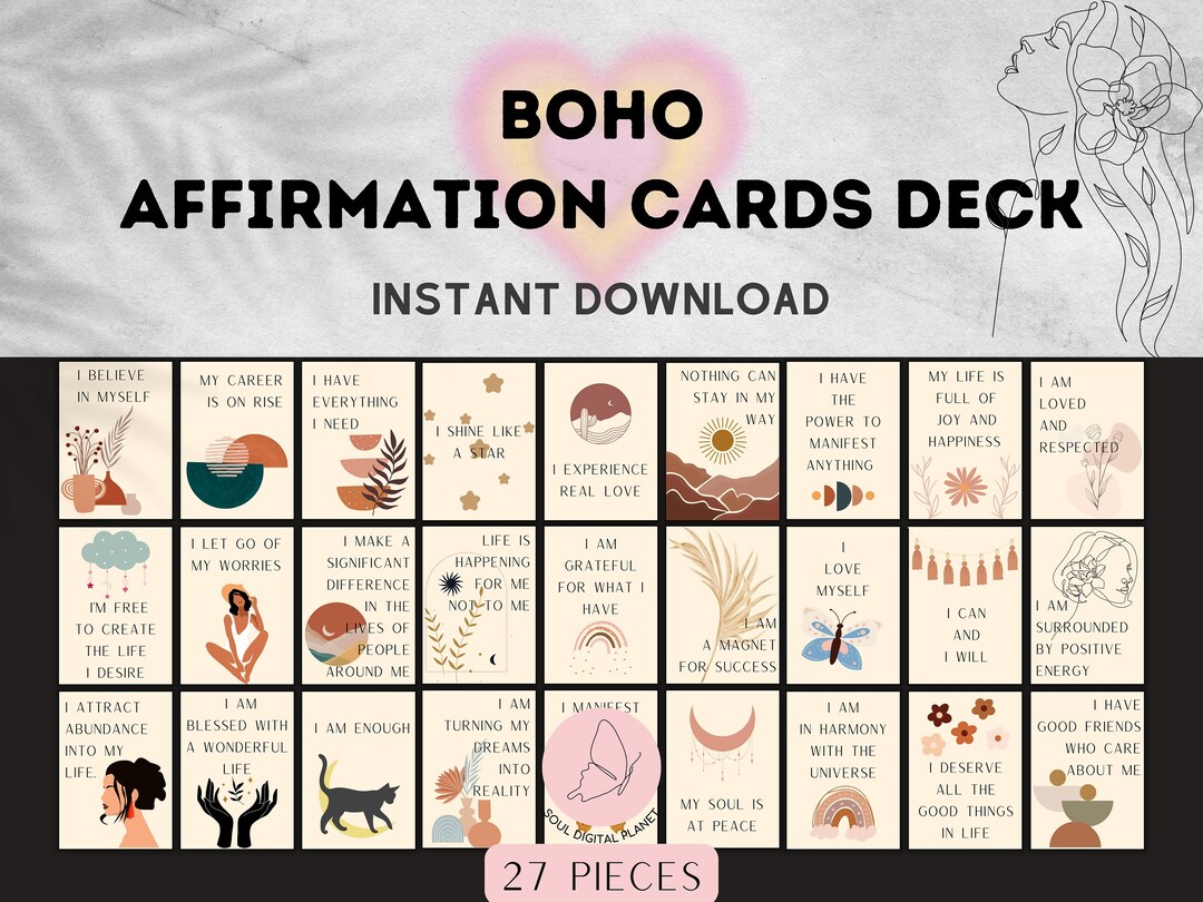 27 BOHO Positive Affirmation Cards Deck PRINTABLE, Daily Affirmations ...