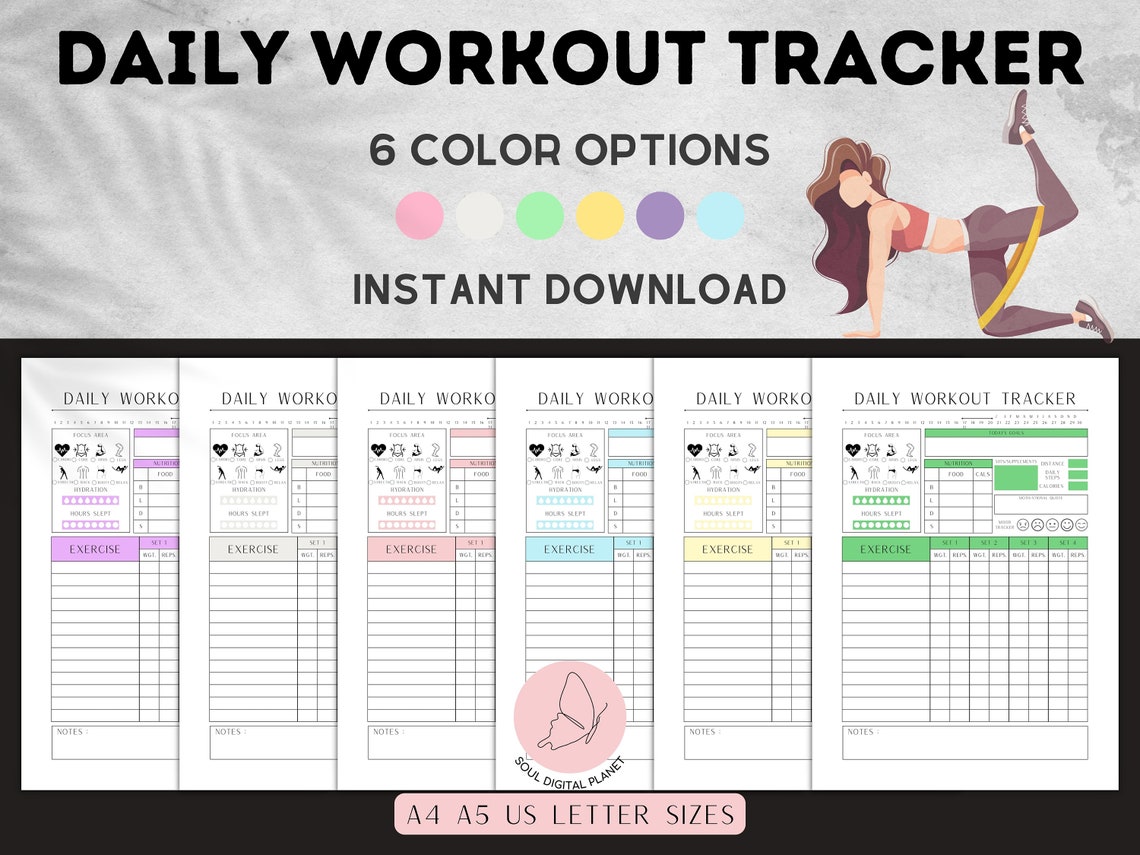 Daily Workout Tracker PRINTABLE| Daily Fitness Journal PDF| Exercise ...