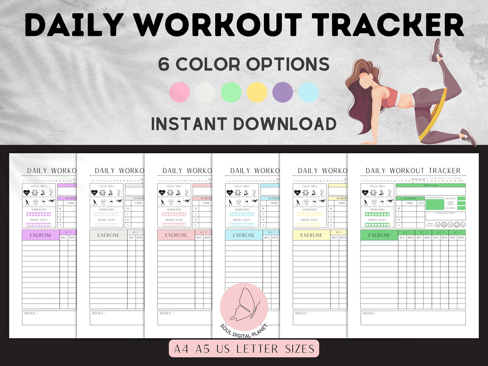 Daily Workout Tracker PRINTABLE| Daily Fitness Journal PDF| Exercise ...