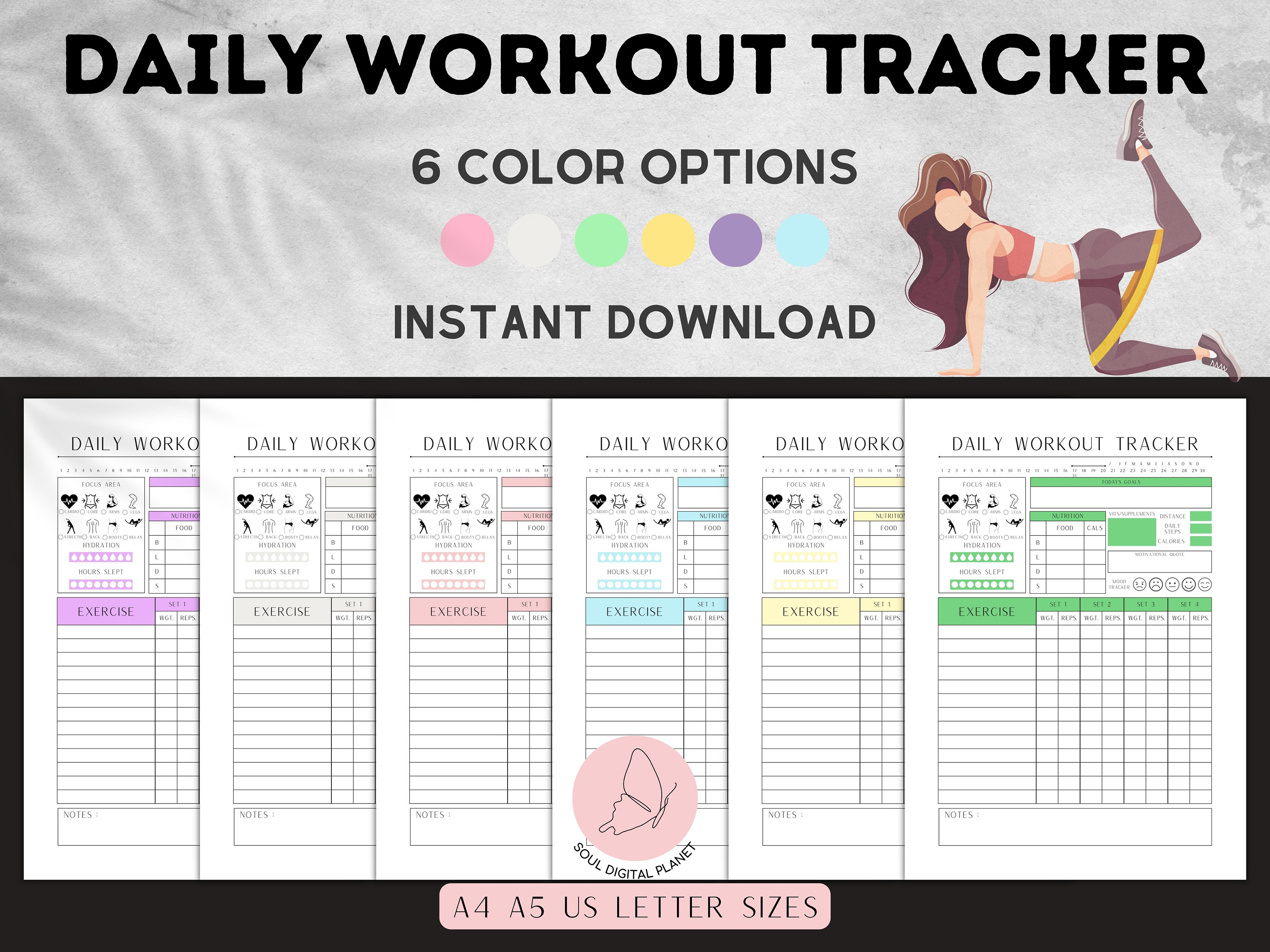 Daily Workout Tracker PRINTABLE| Daily Fitness Journal PDF| Exercise ...