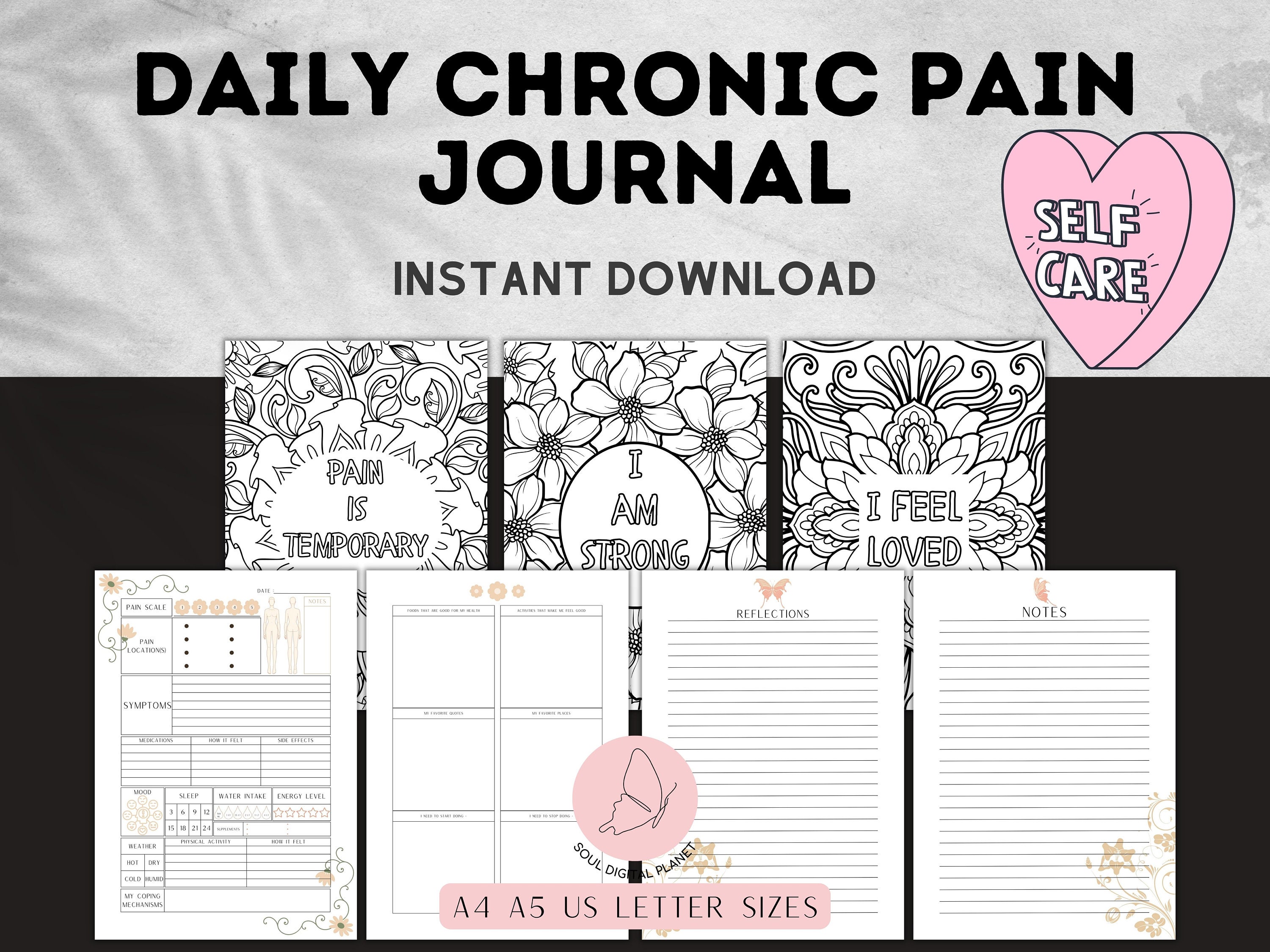 Chronic Pain Journal, Daily Symptom Tracker, Printable Health Tracker ...